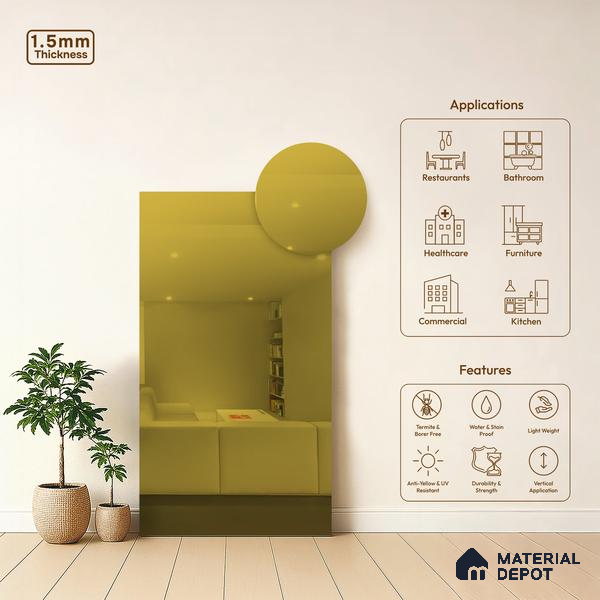 Golden Mirror High Gloss Finish Acrylic Laminate - 1.5 mm | LM 23368