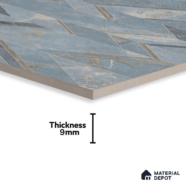 Blue Geometric Floor Tile TL 07073 2 ft x 4 ft Vitrified Glossy Finish ...