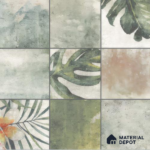 Tropical Wall Tile TL 00215 A Pattern 1 Vivid Green 1 ft x 1 ft Matte ...