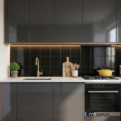 Subway Wall Tile TL 00056 8x8 inches Black Glossy Finish Ceramic Wall ...
