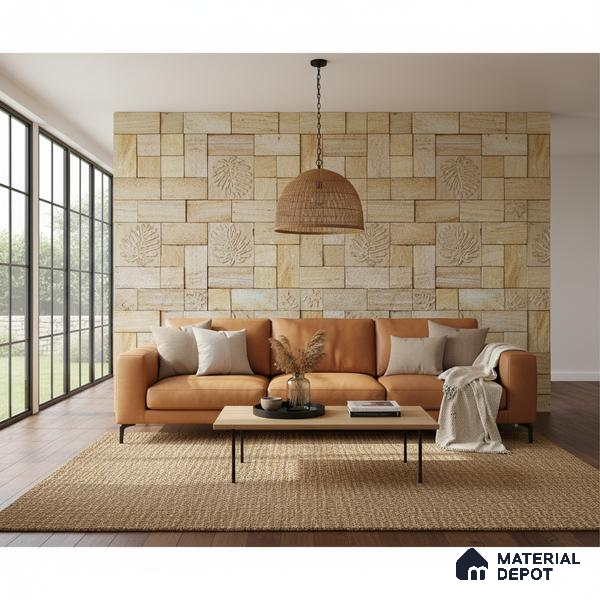 WL 00113 Palm Leaf 300 x 300 mm Natural Stone Wall Cladding | Material ...