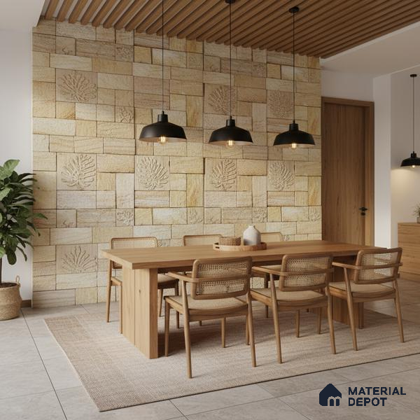WL 00113 Palm Leaf 300 x 300 mm Natural Stone Wall Cladding | Material ...